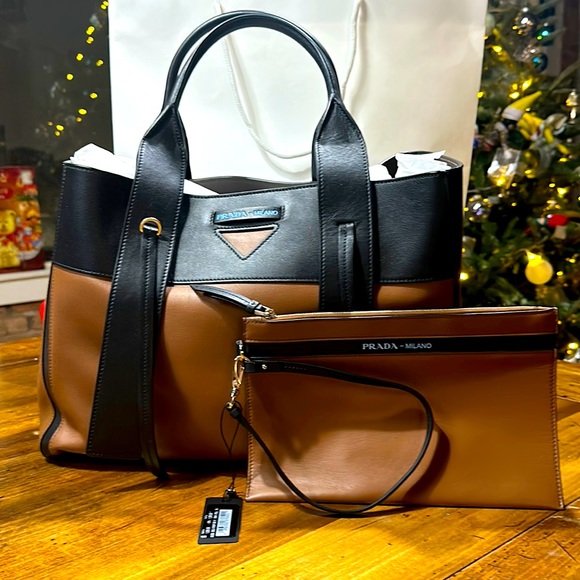 Prada | Bags | Prada Purse Brownblack With Wristlet Nwt | Poshmark